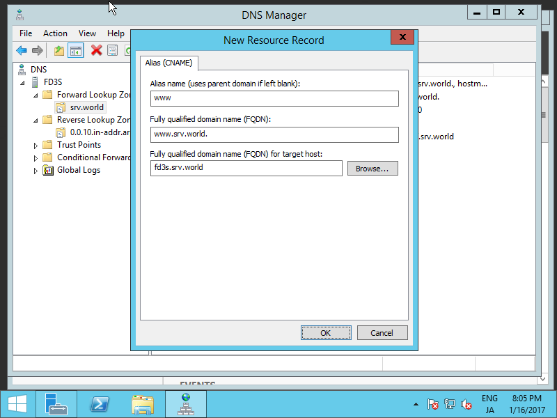 Windows Server 2012 R2 DNS Server Add CNAME Record Server World Windows Server 2012 R2 DNS Server Add CNAME Record Server World