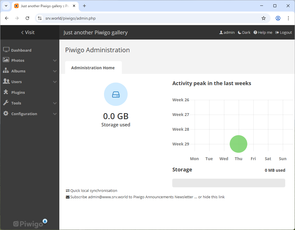 CentOS Stream 10 : Apache httpd : フォトギャラリー : Piwigo : Server World