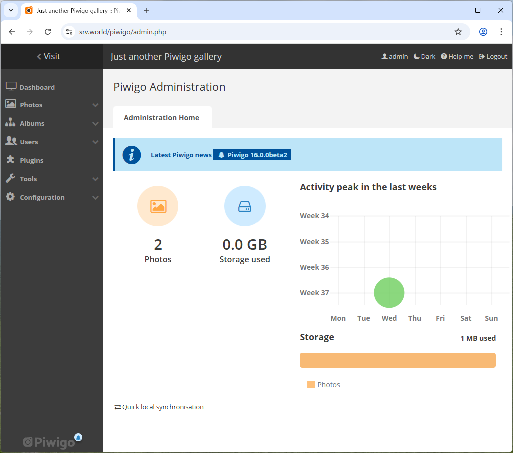 Debian 13 trixie : Apache2 : フォトギャラリー : Piwigo : Server World