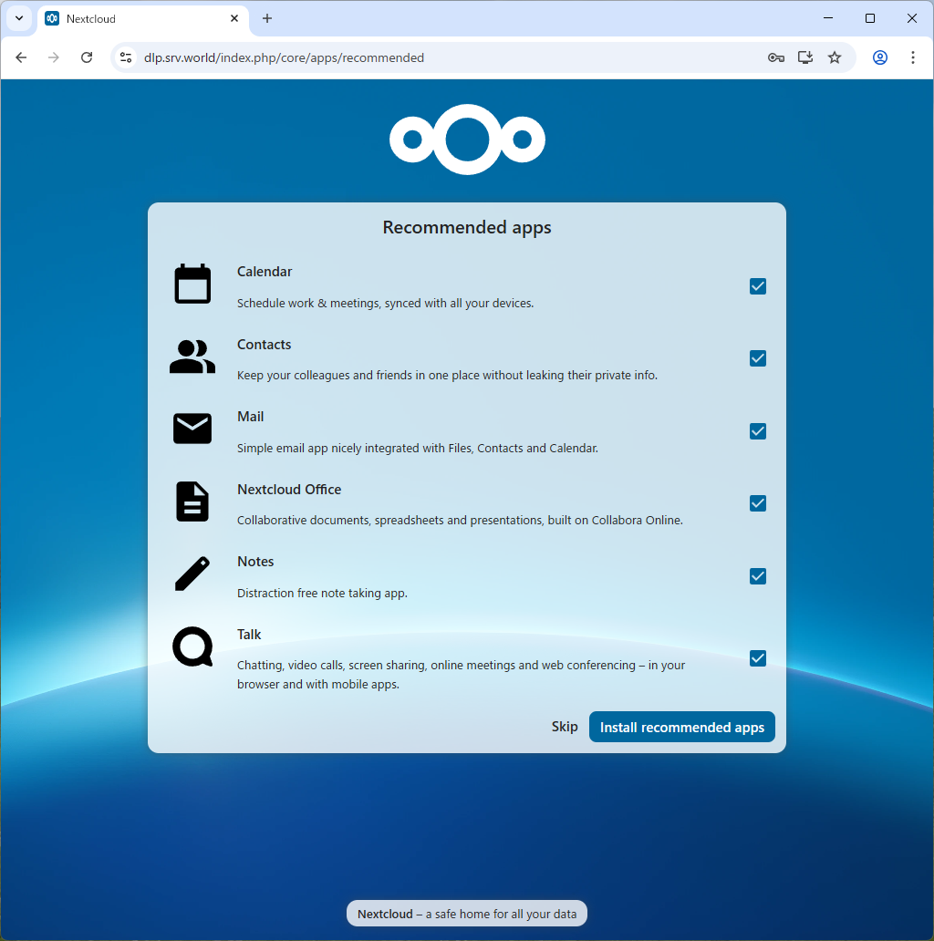 Debian 13 trixie : NextCloud : インストール : Server World