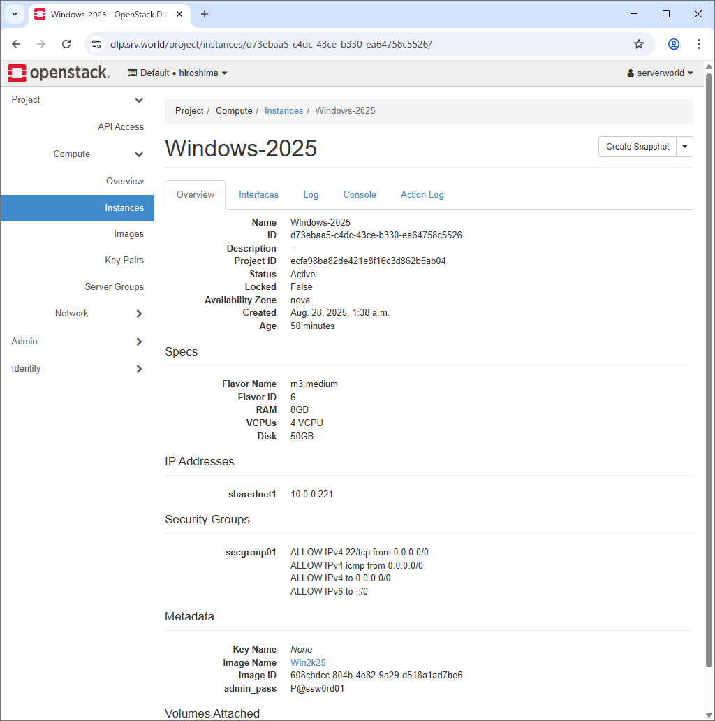 Debian 13 trixie : OpenStack Epoxy : Horizon 設定 : Server World