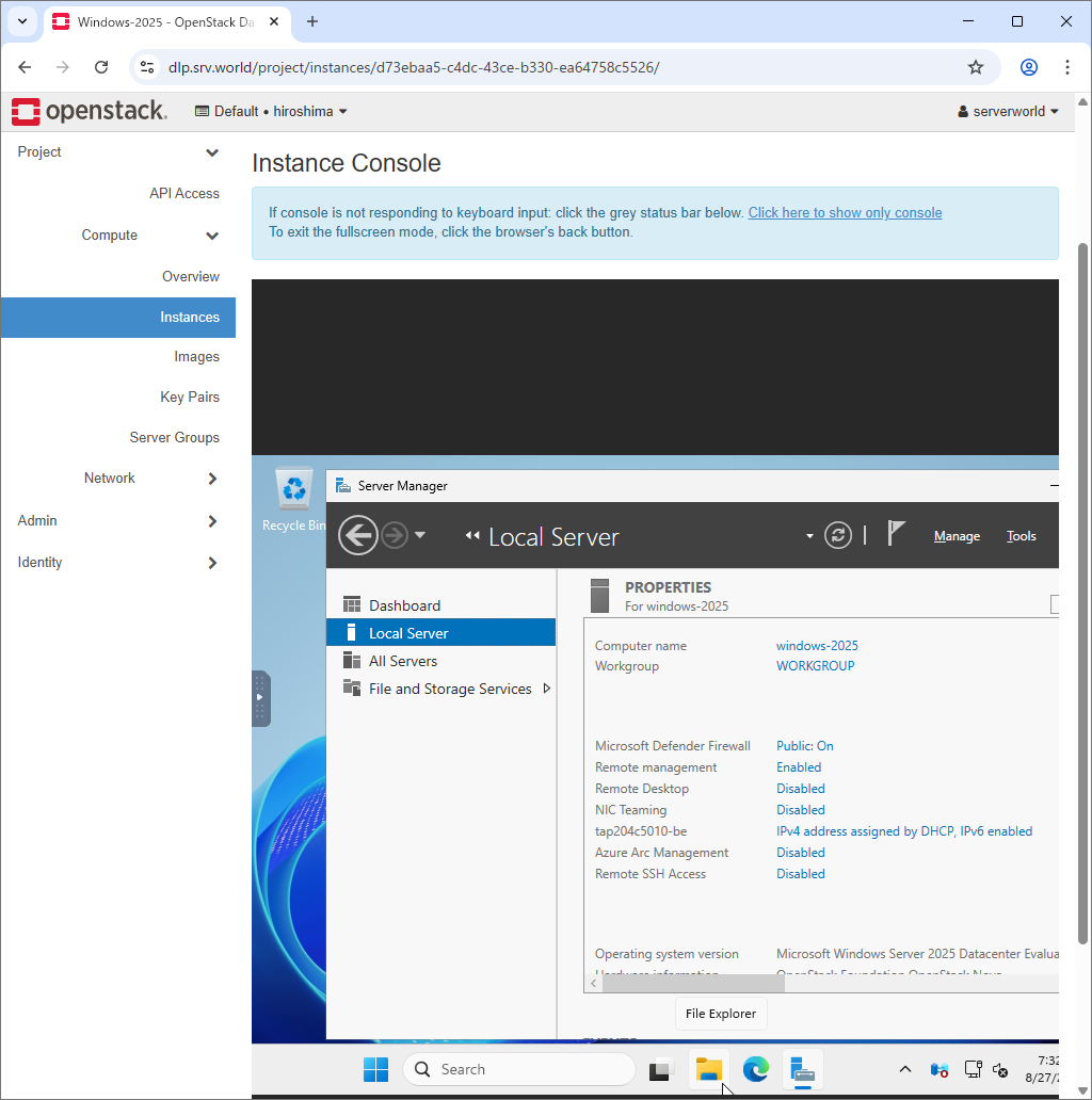 Debian 13 trixie : OpenStack Epoxy : Horizon 設定 : Server World