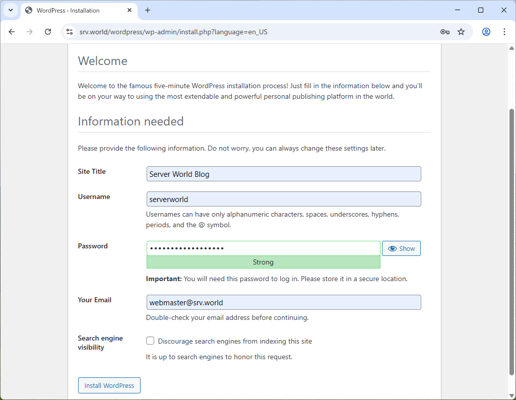 FreeBSD 15 : Apache httpd : ブログシステム : WordPress : Server World