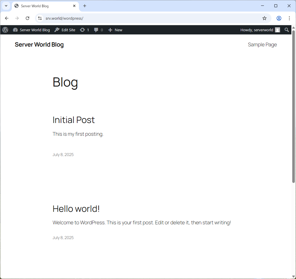 Rocky Linux 10 : Apache httpd : ブログシステム : WordPress : Server World
