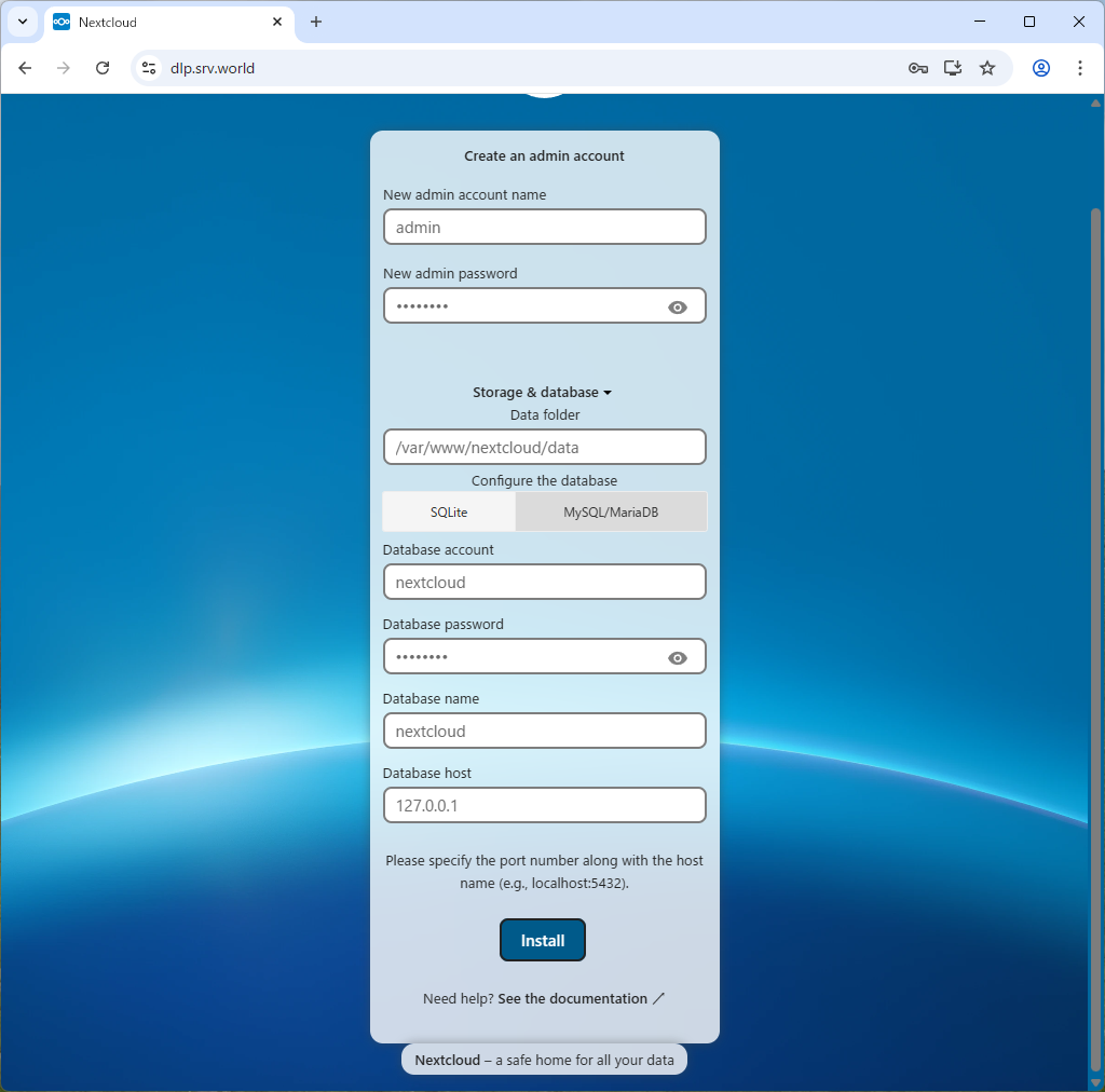 Rocky Linux 10 : NextCloud : インストール : Server World