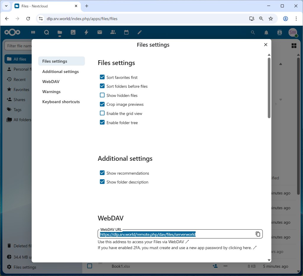 Rocky Linux 10 : NextCloud : WebDAV でアクセスする : Server World