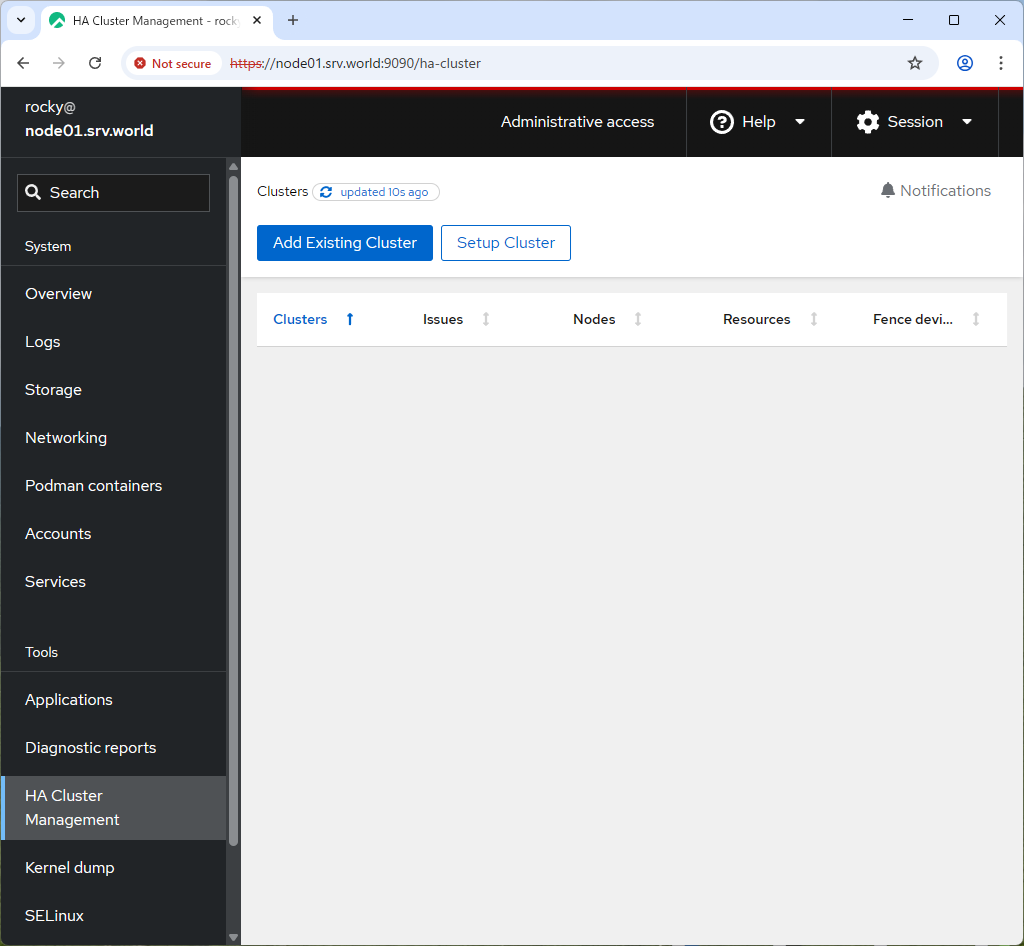 Rocky Linux 10 : Pacemaker : Web GUI にアクセスする : Server World