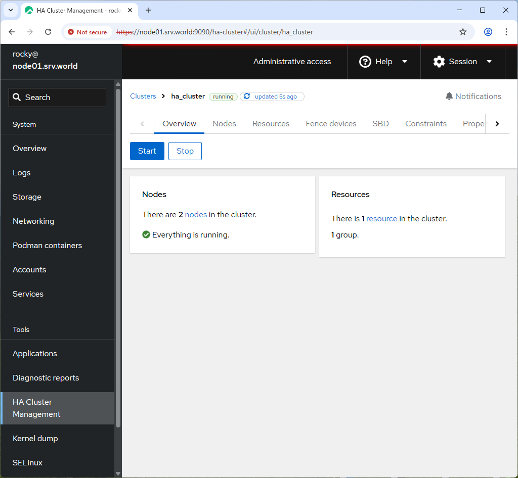 Rocky Linux 10 : Pacemaker : Web GUI にアクセスする : Server World
