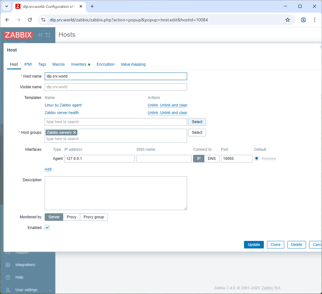 Rocky Linux 10 : Zabbix 7.4 : 監視対象項目を追加する : Server World