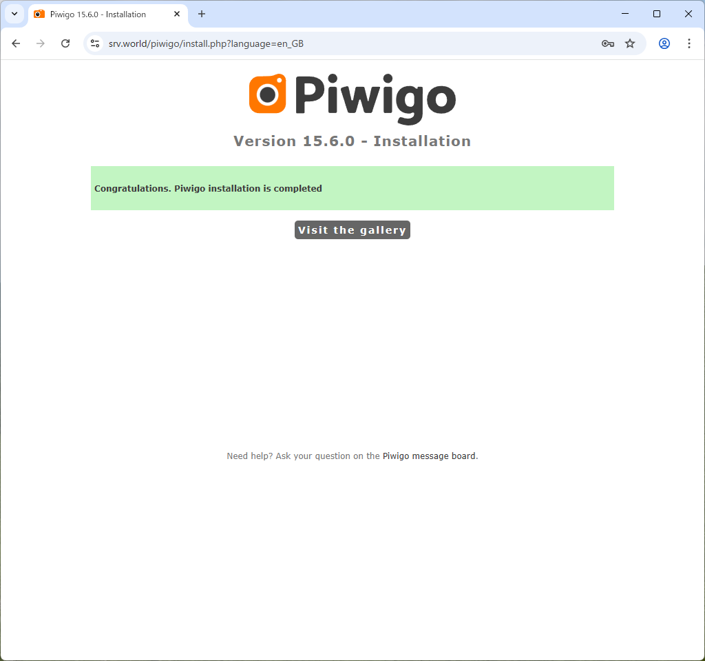 Ubuntu 24.04 : Apache2 : フォトギャラリーシステム : Piwigo : Server World