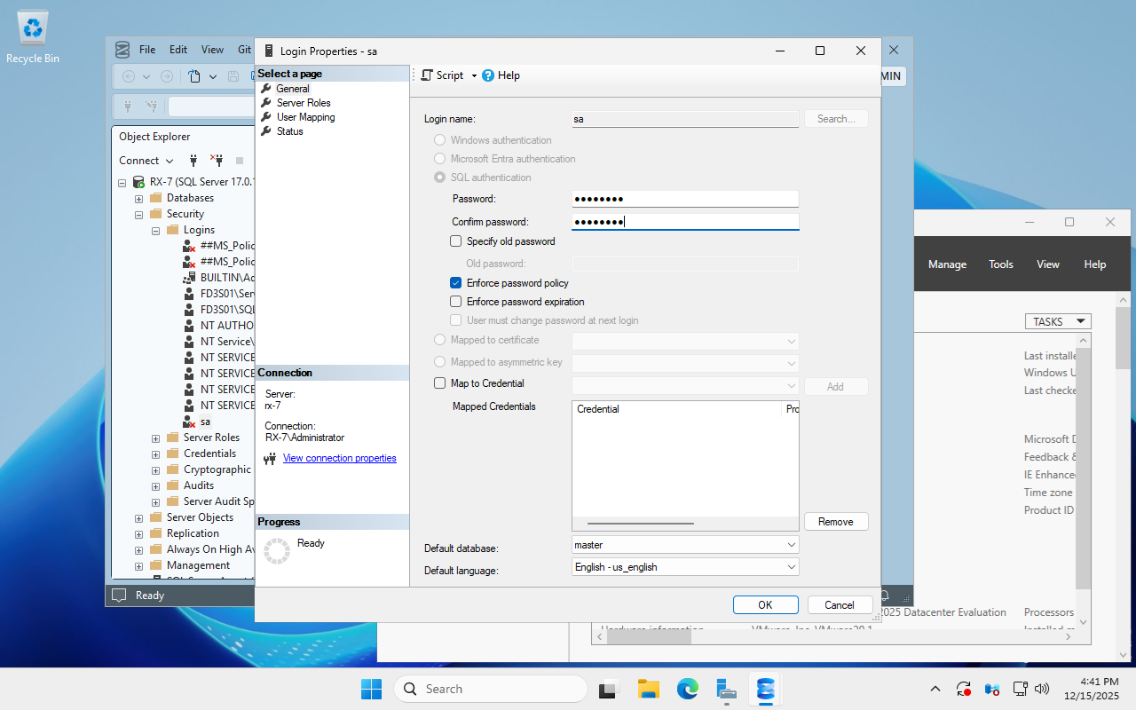Windows Server 2025 : SQL Server 2025 : リモートホストから接続 : SQL Server 認証 : Server World