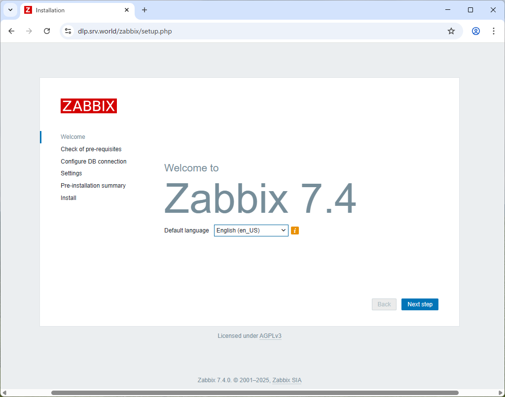 CentOS Stream 10 : Zabbix 7.4 : Initial Setup : Server World