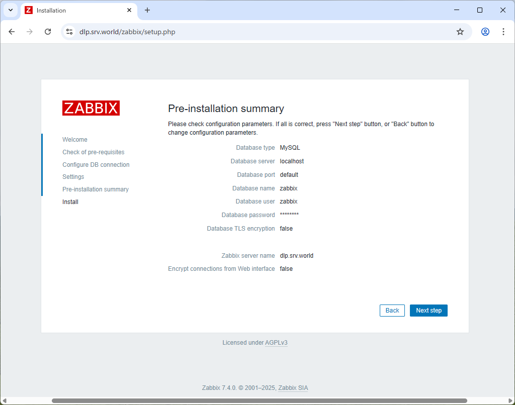 CentOS Stream 10 : Zabbix 7.4 : Initial Setup : Server World