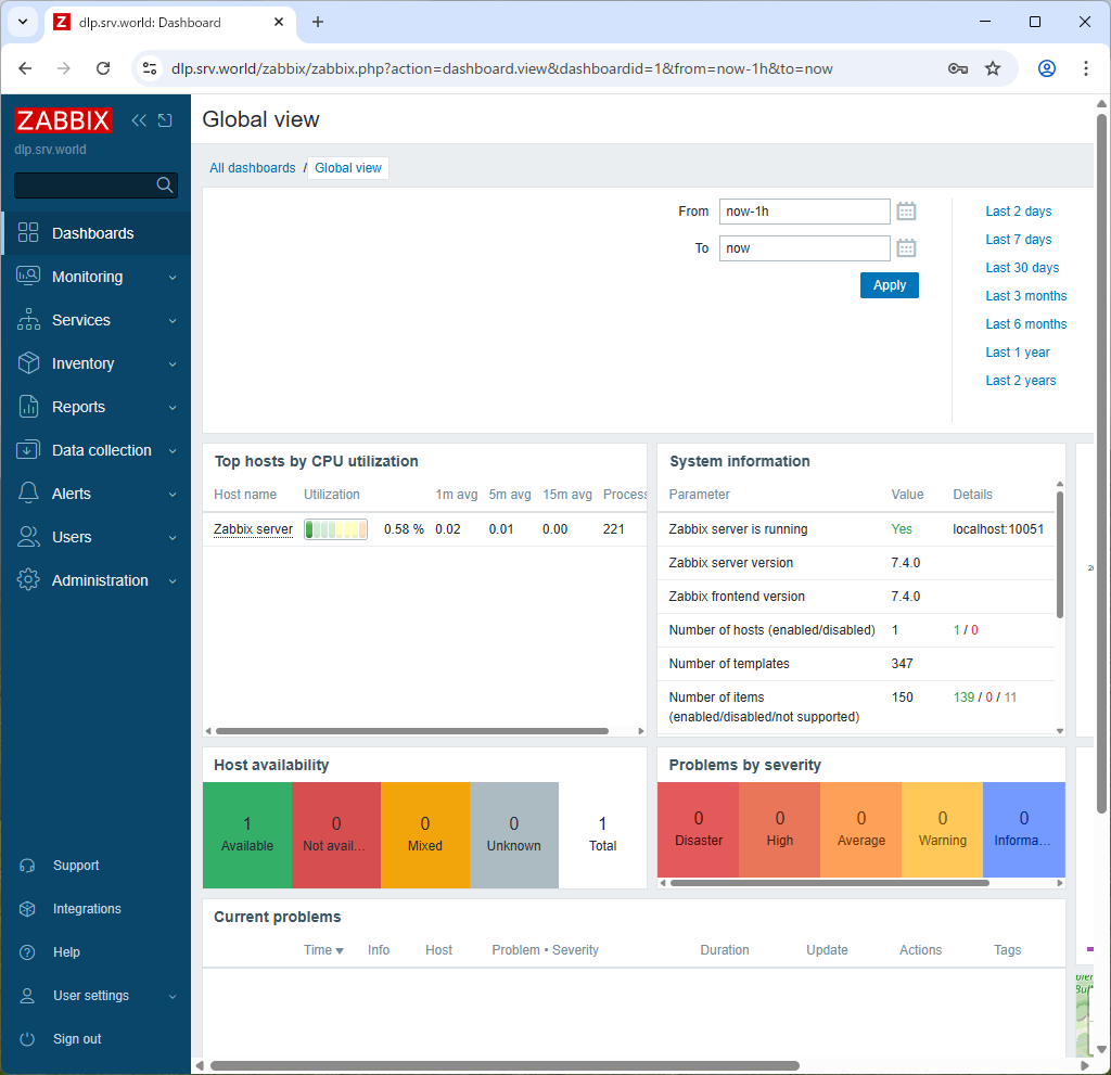 CentOS Stream 10 : Zabbix 7.4 : Initial Setup : Server World