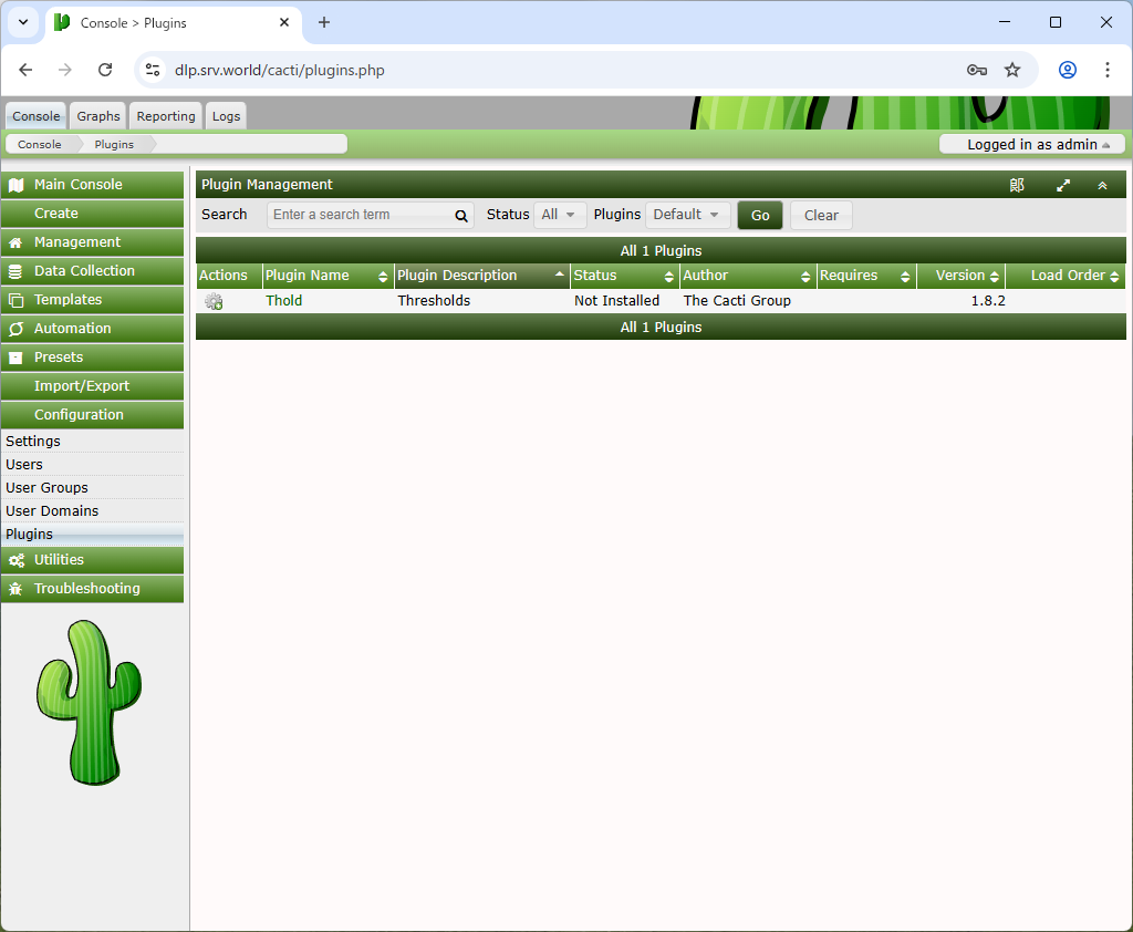 Debian 13 trixie : Cacti : Enable Threshold : Server World