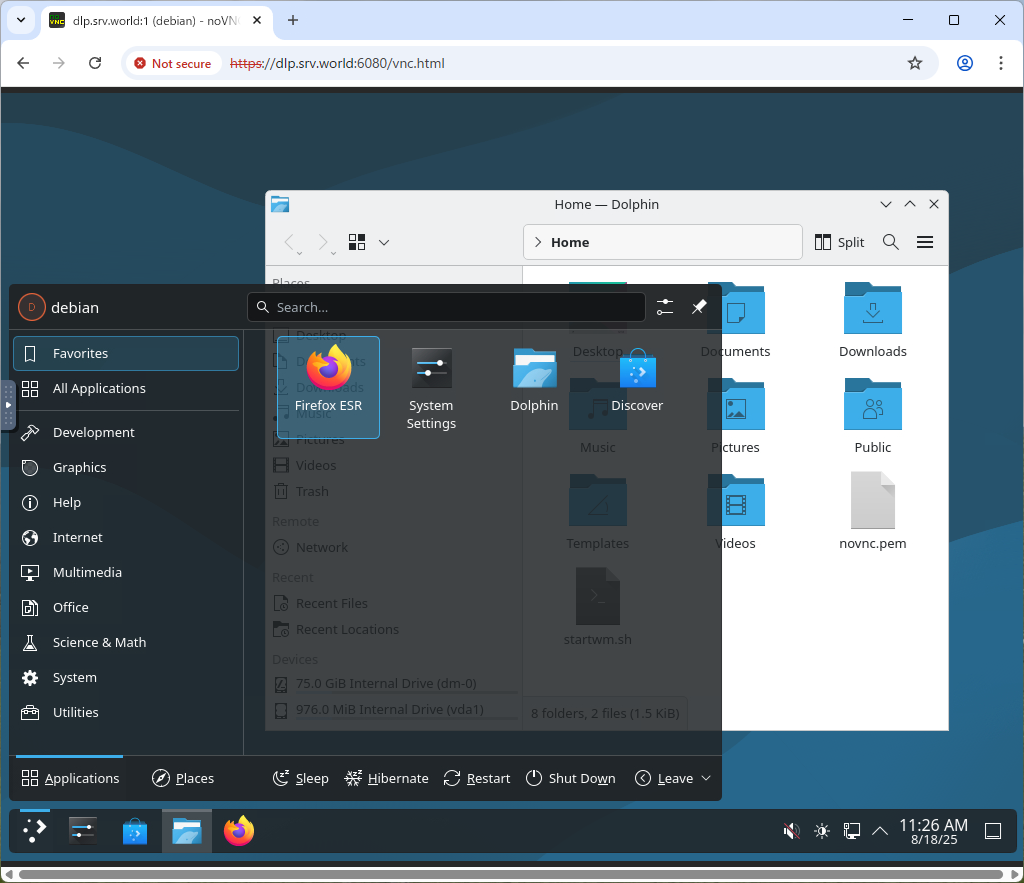Debian 13 trixie : Install noVNC : Server World