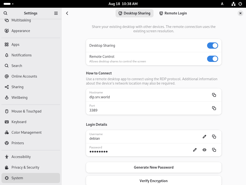 Debian 13 trixie : Configure GNOME Remote Desktop : Server World