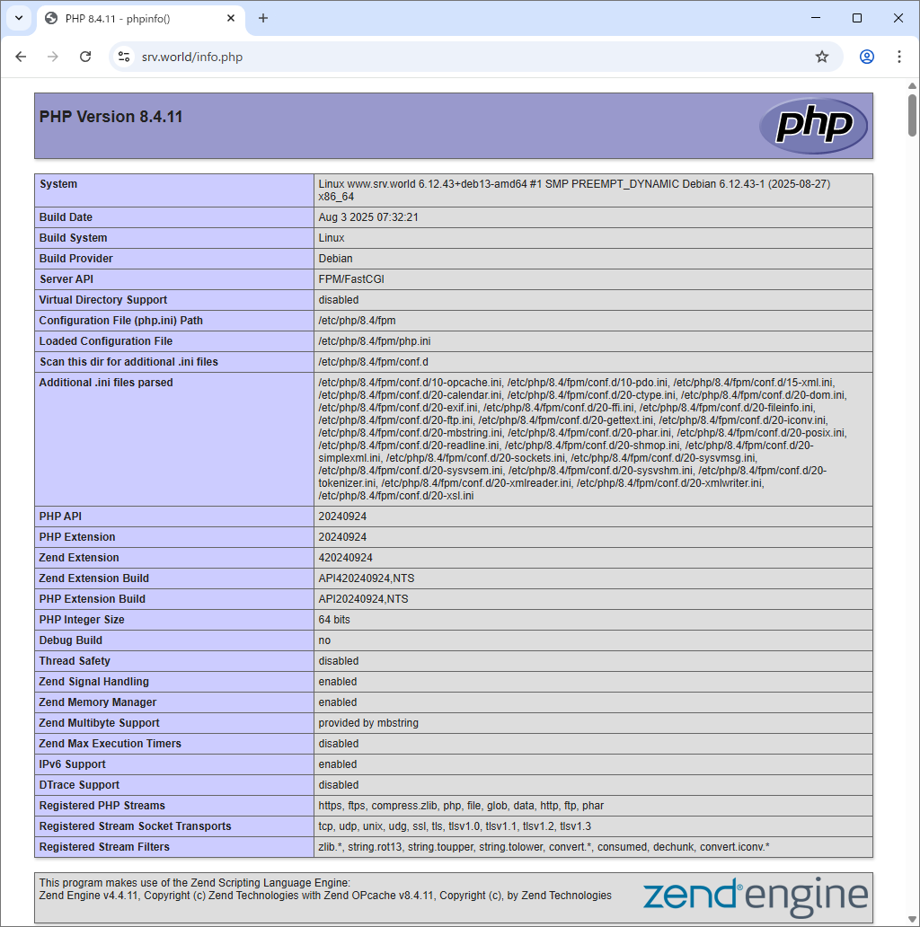 Debian 13 trixie : Apache2 : PHP + PHP-FPM : Server World