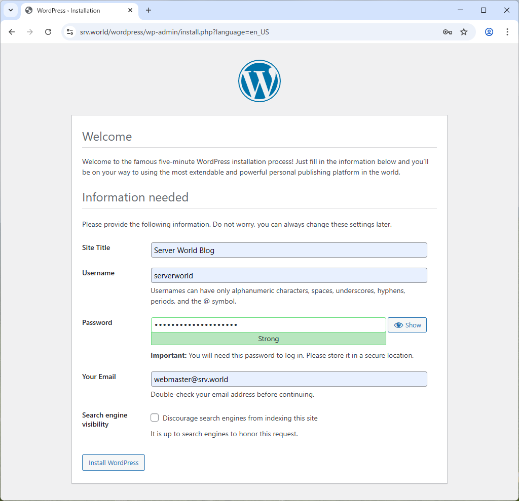 Debian 13 trixie : Apache2 : Blog System : WordPress : Server World