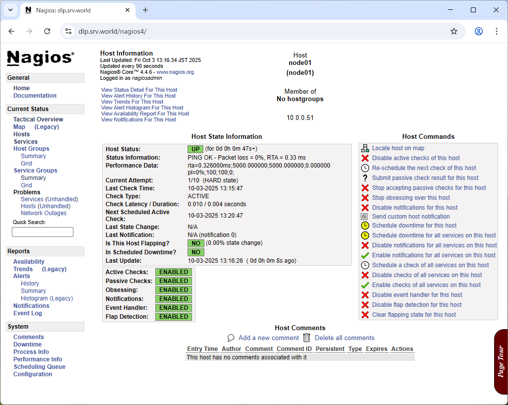 Debian 13 trixie : Nagios : Add Monitoring Target Host (Ping) : Server World