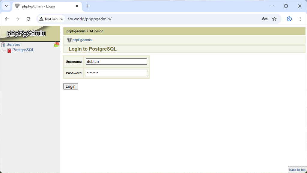 Debian 13 trixie : PostgreSQL 17 : Install phpPgAdmin : Server World