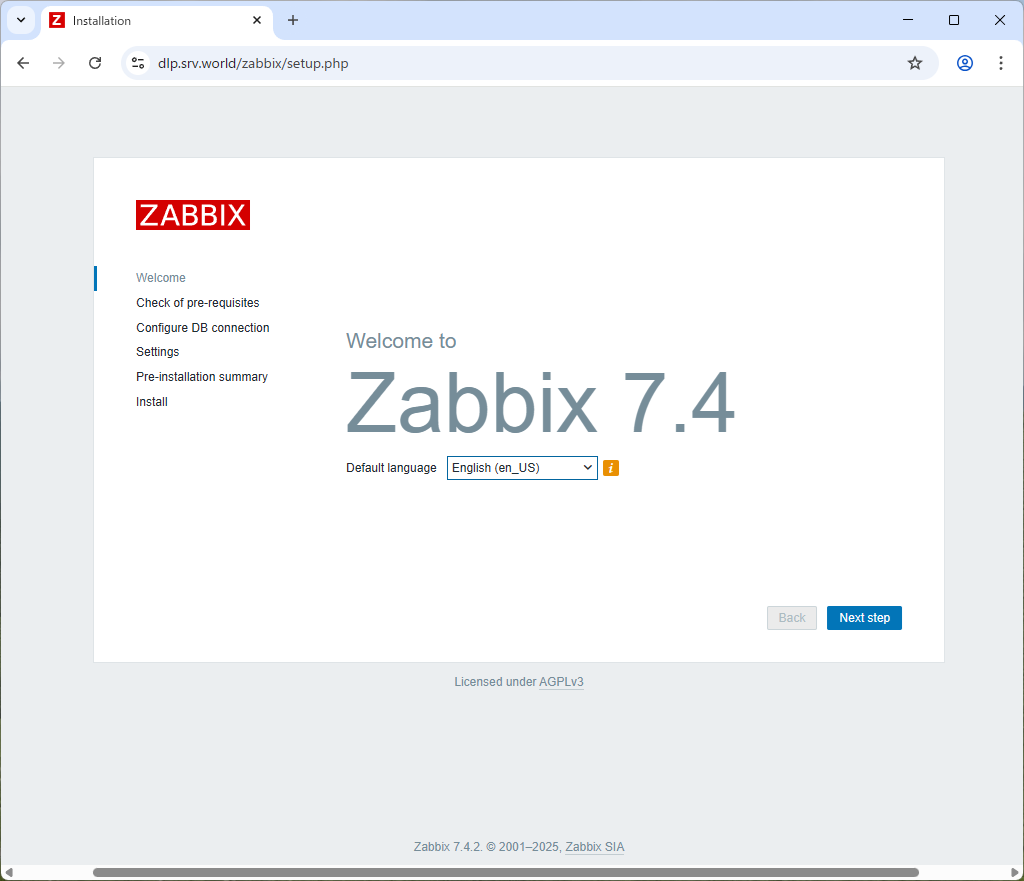 Debian 13 trixie : Zabbix 7.4 : Initial Setup : Server World