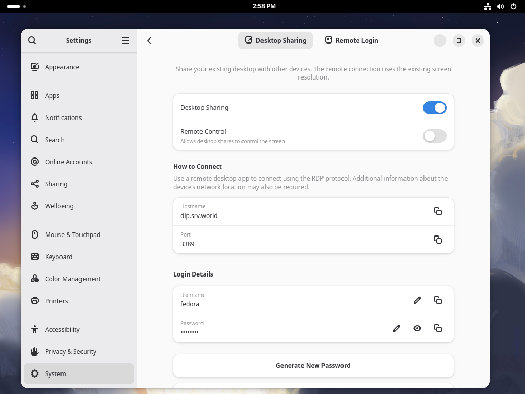 Fedora 43 : GNOME Remote Desktop : Server World