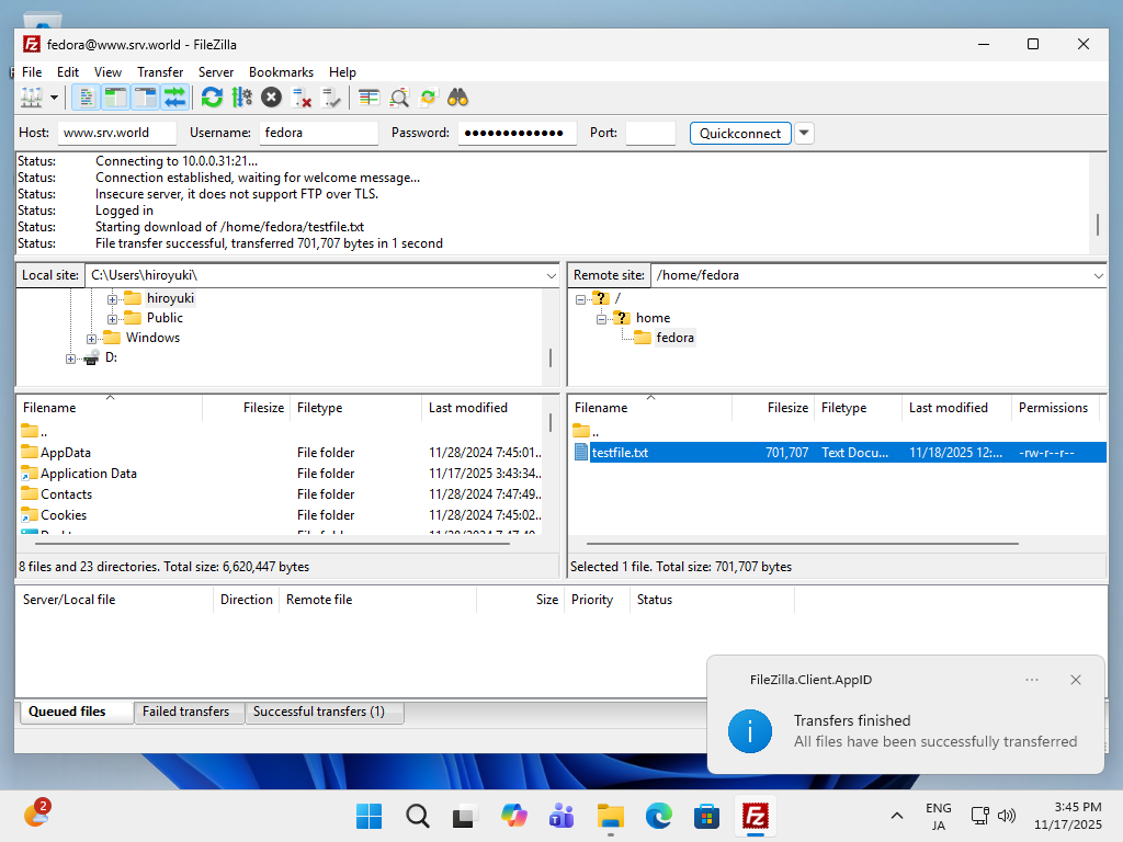 Fedora 43 : FTP Client (Windows) : Server World