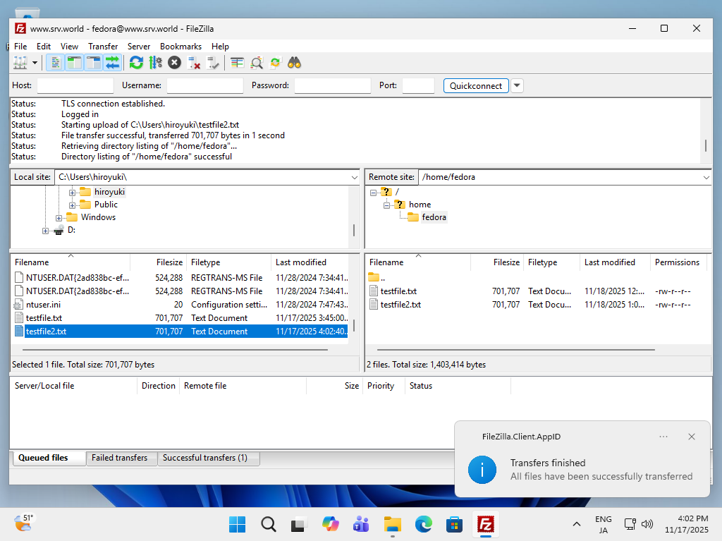 Fedora 43 : ProFTPD over SSL/TLS : Server World