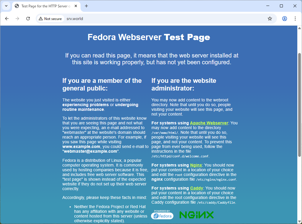 Fedora 43 : Nginx : Install : Server World