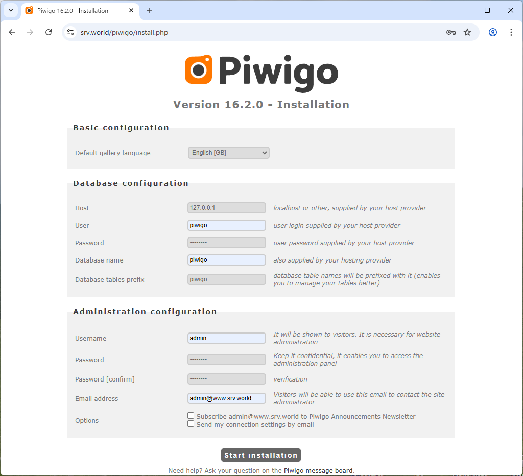 FreeBSD 15 : Apache httpd : Photo Gallery : Piwigo : Server World
