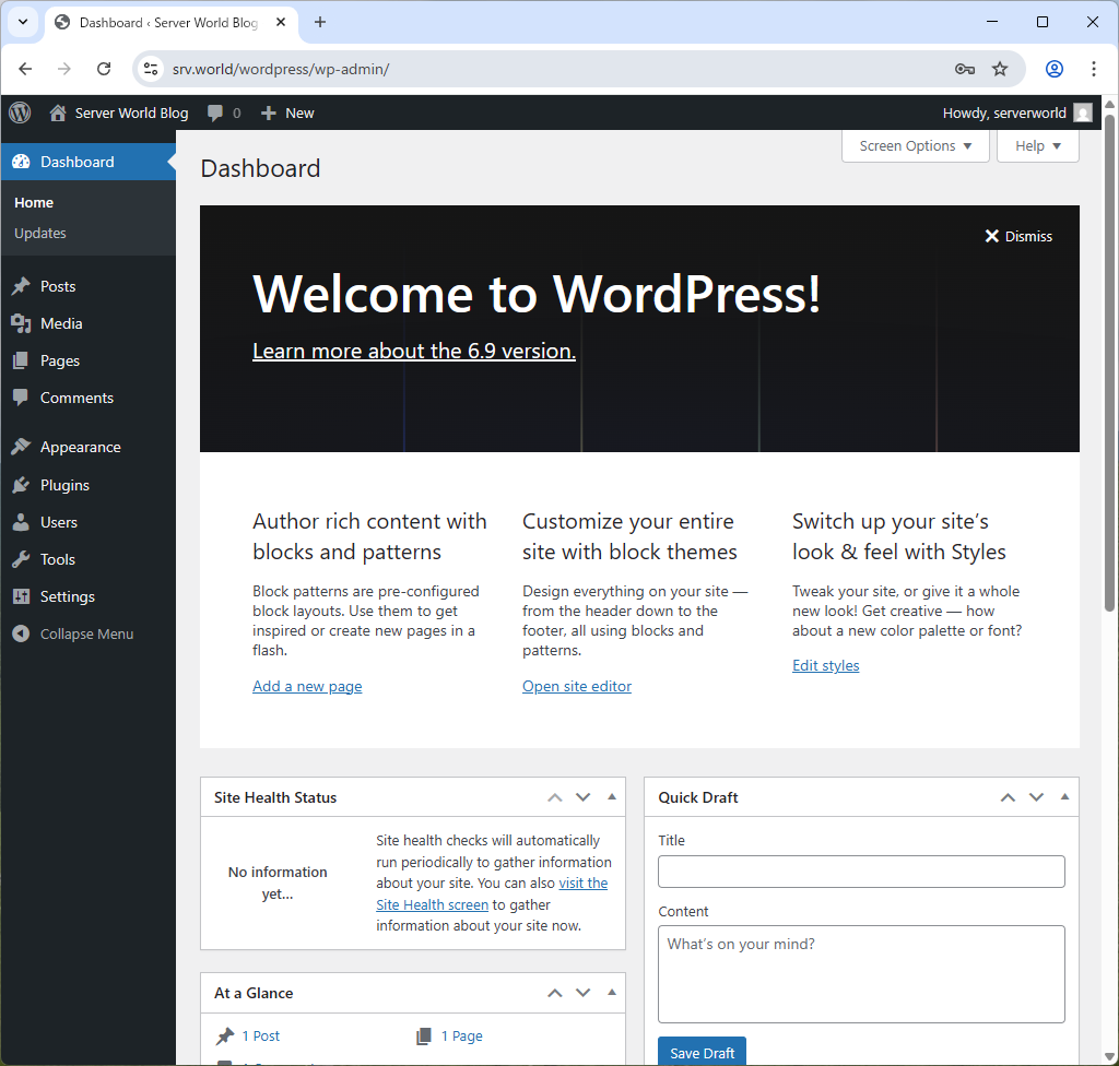 FreeBSD 15 : Apache httpd : Blog System : WordPress : Server World