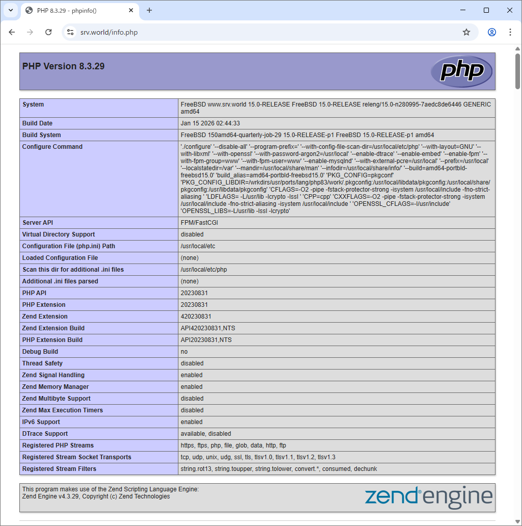 FreeBSD 15 : Nginx : Use PHP Scripts : Server World