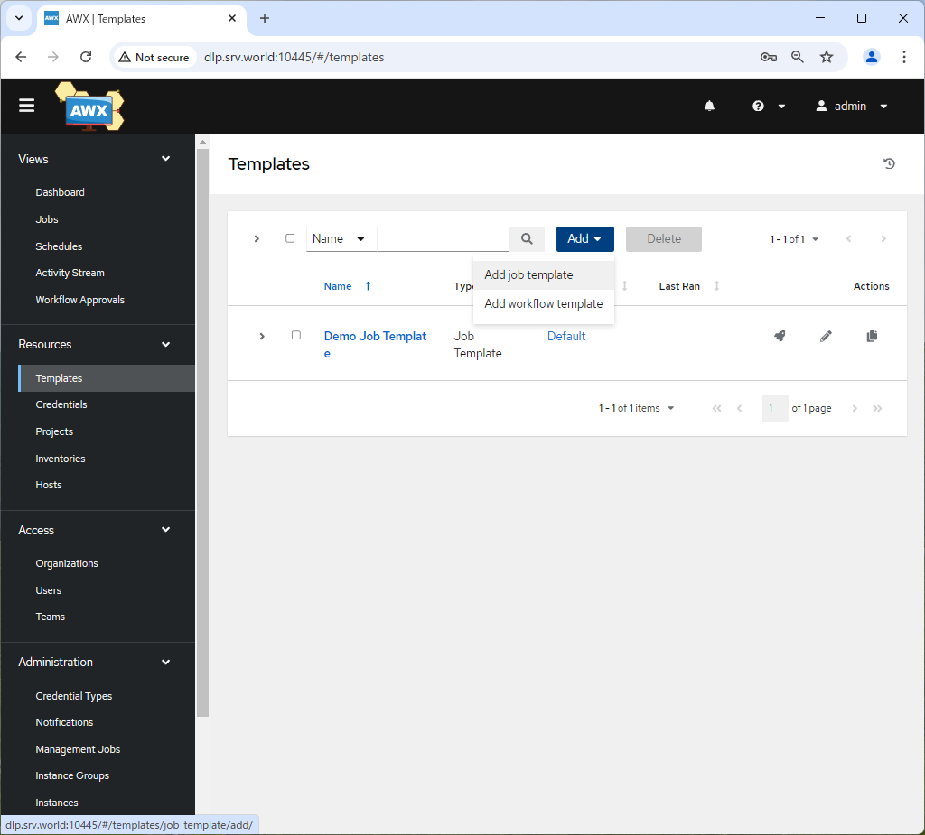 Rocky Linux 10 : Ansible : AWX : Add Job Templates : Server World