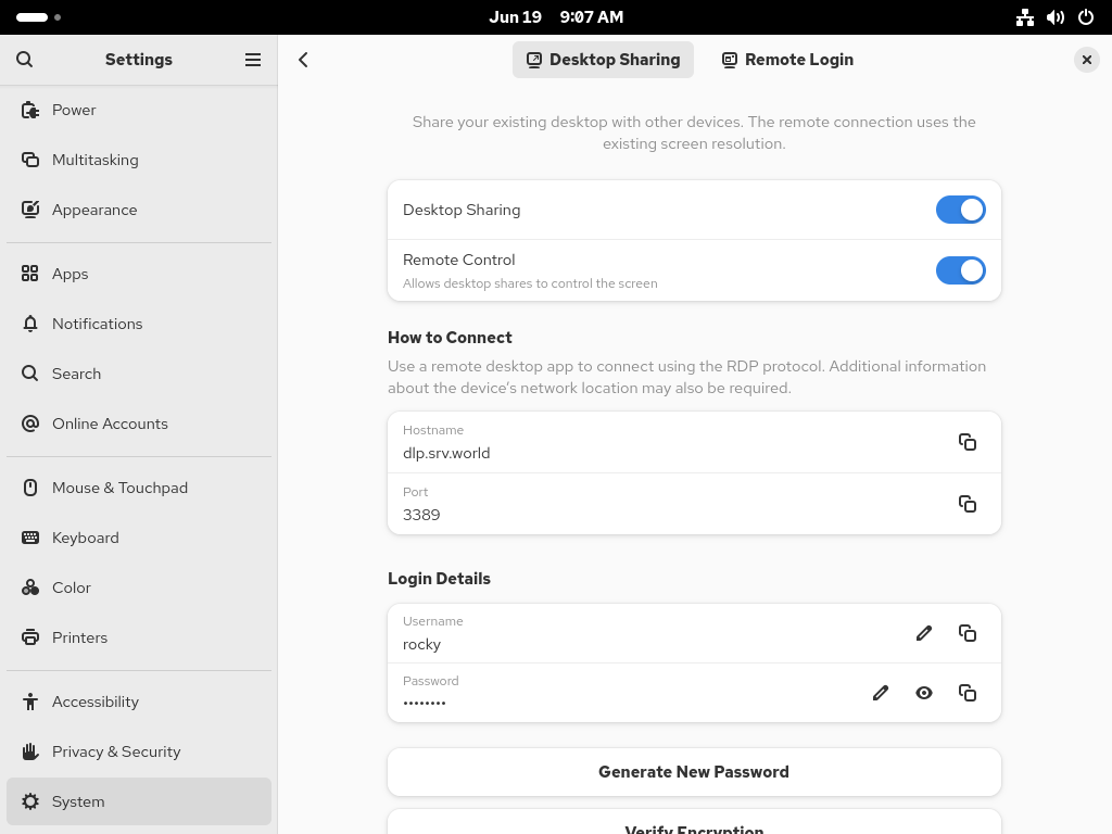Rocky Linux 10 : GNOME Remote Desktop : Server World