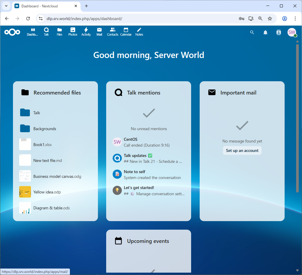 Rocky Linux 10 : NextCloud : Use Mail : Server World