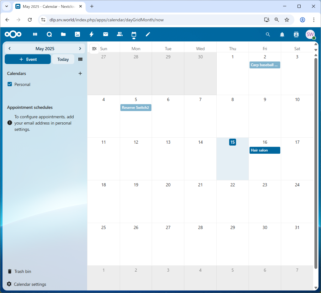 Rocky Linux 10 : NextCloud : Use Calendar : Server World