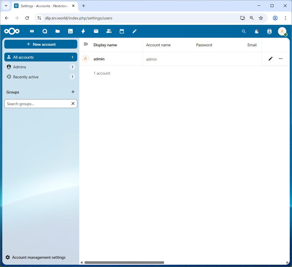 Rocky Linux 10 : NextCloud : Add User Accounts : Server World