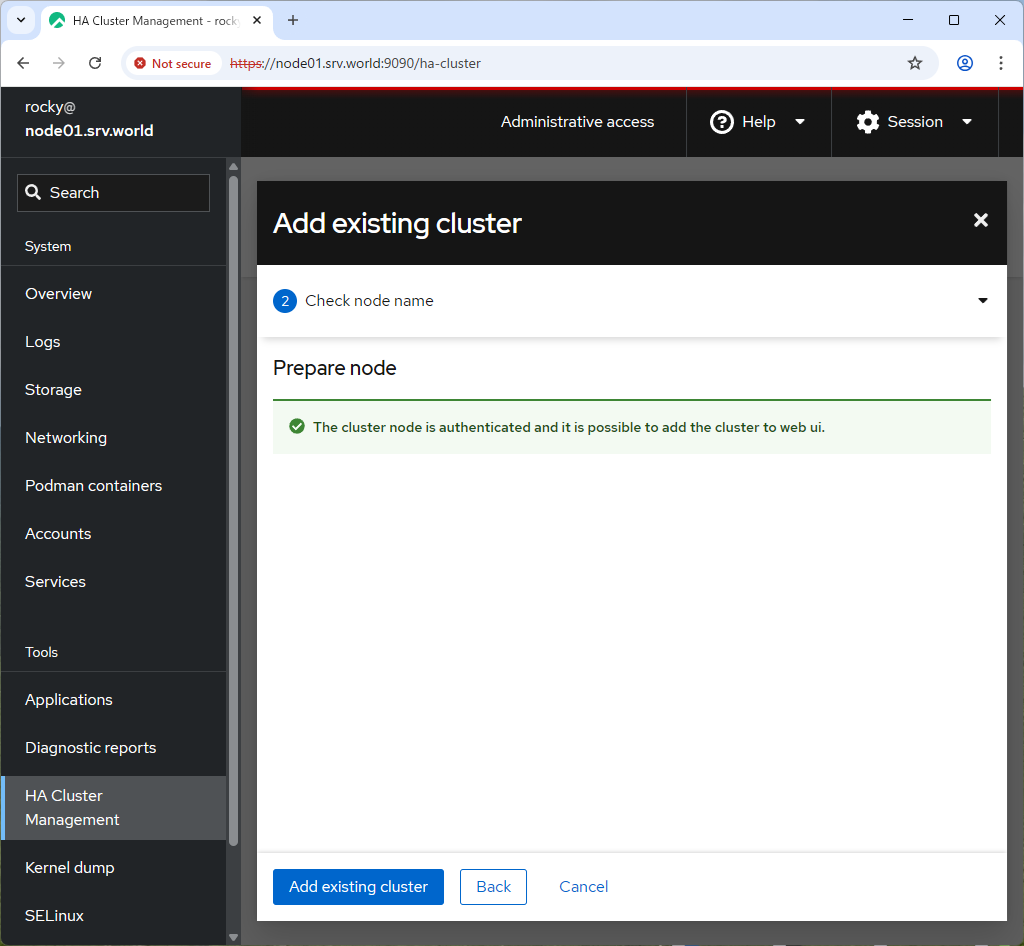 Rocky Linux 10 : Pacemaker : Access to Web GUI : Server World