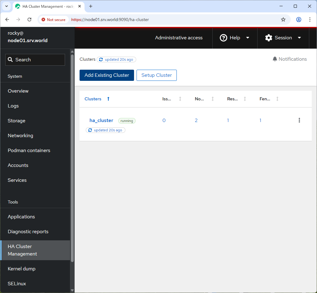 Rocky Linux 10 : Pacemaker : Access to Web GUI : Server World