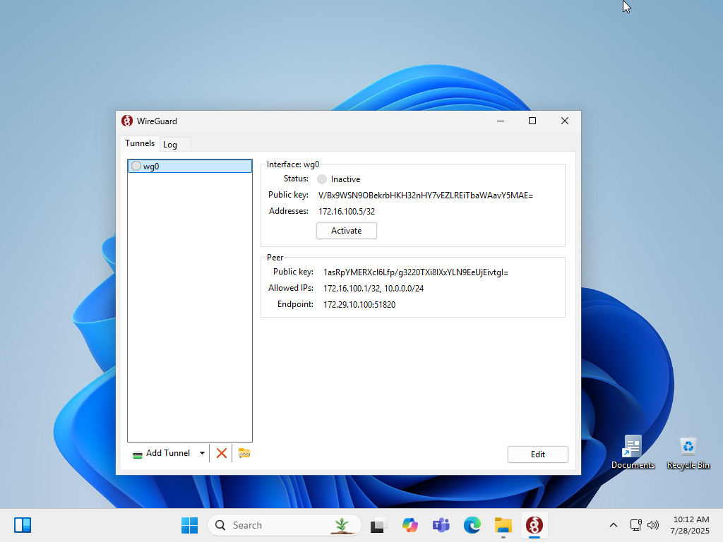 Rocky Linux 10 : WireGuard : Configure Client (Windows) : Server World