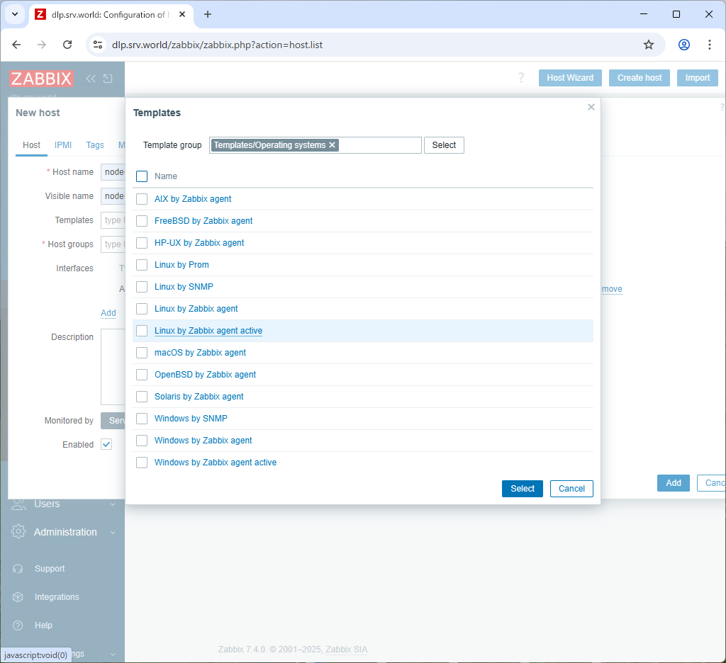 Rocky Linux 10 : Zabbix 7.4 : Add Monitoring Target (Rocky Linux ...