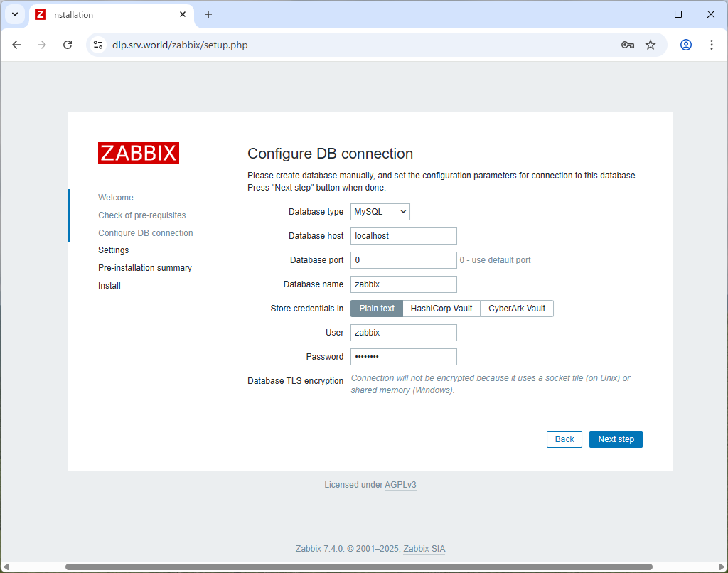 Rocky Linux 10 : Zabbix 7.4 : Initial Setup : Server World
