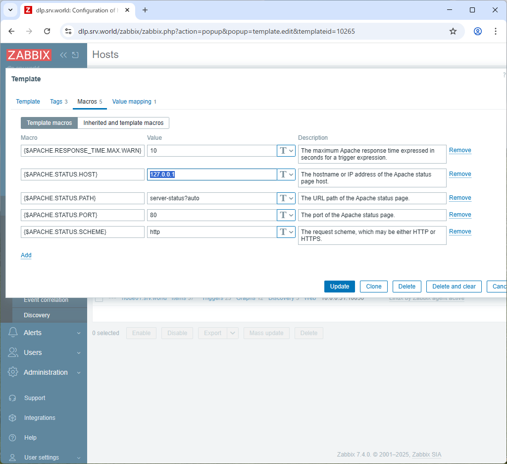 Rocky Linux 10 : Zabbix 7.4 : Add Monitoring Target Item : Server World