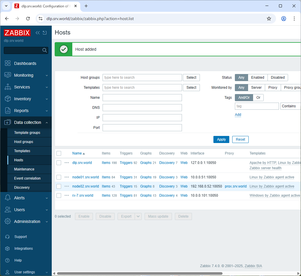 Rocky Linux 10 : Zabbix 7.4 : Configure Zabbix Proxy : Server World