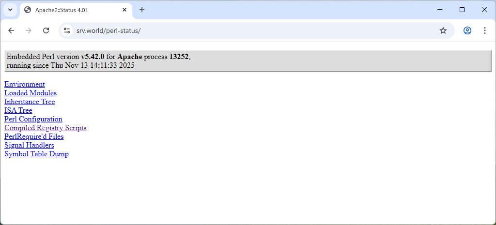 openSUSE Leap 16 : Apache httpd : Configure mod_perl : Server World