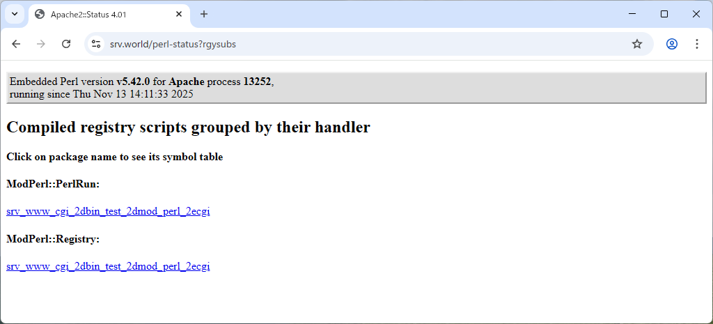openSUSE Leap 16 : Apache httpd : Configure mod_perl : Server World