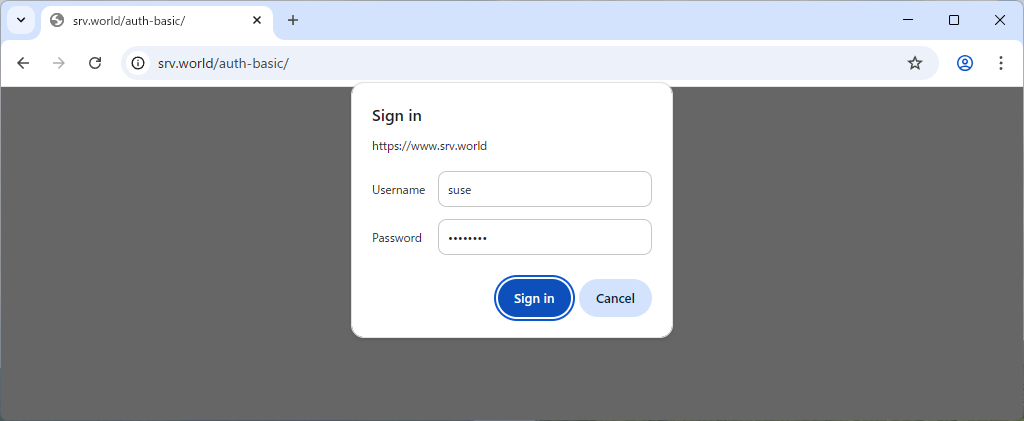 openSUSE Leap 16 : Apache httpd : Basic Authentication : Server World