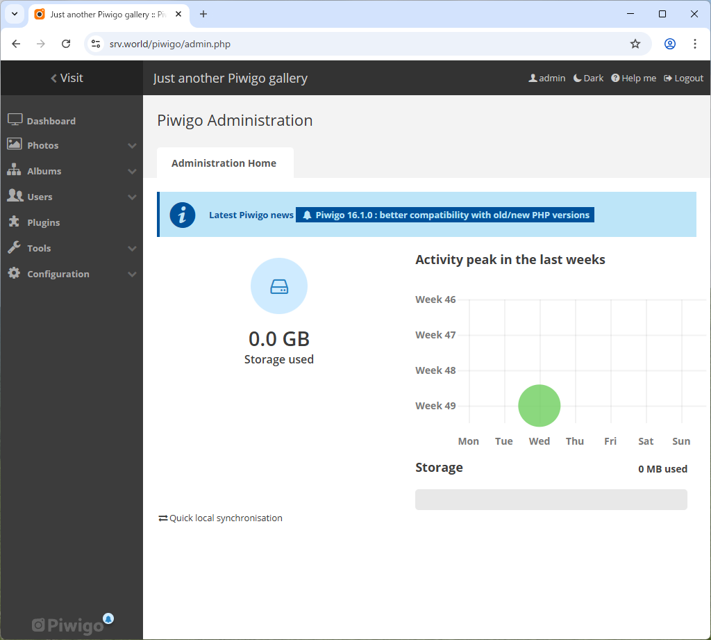 openSUSE Leap 16 : Apache httpd : Photo Gallery : Piwigo : Server World