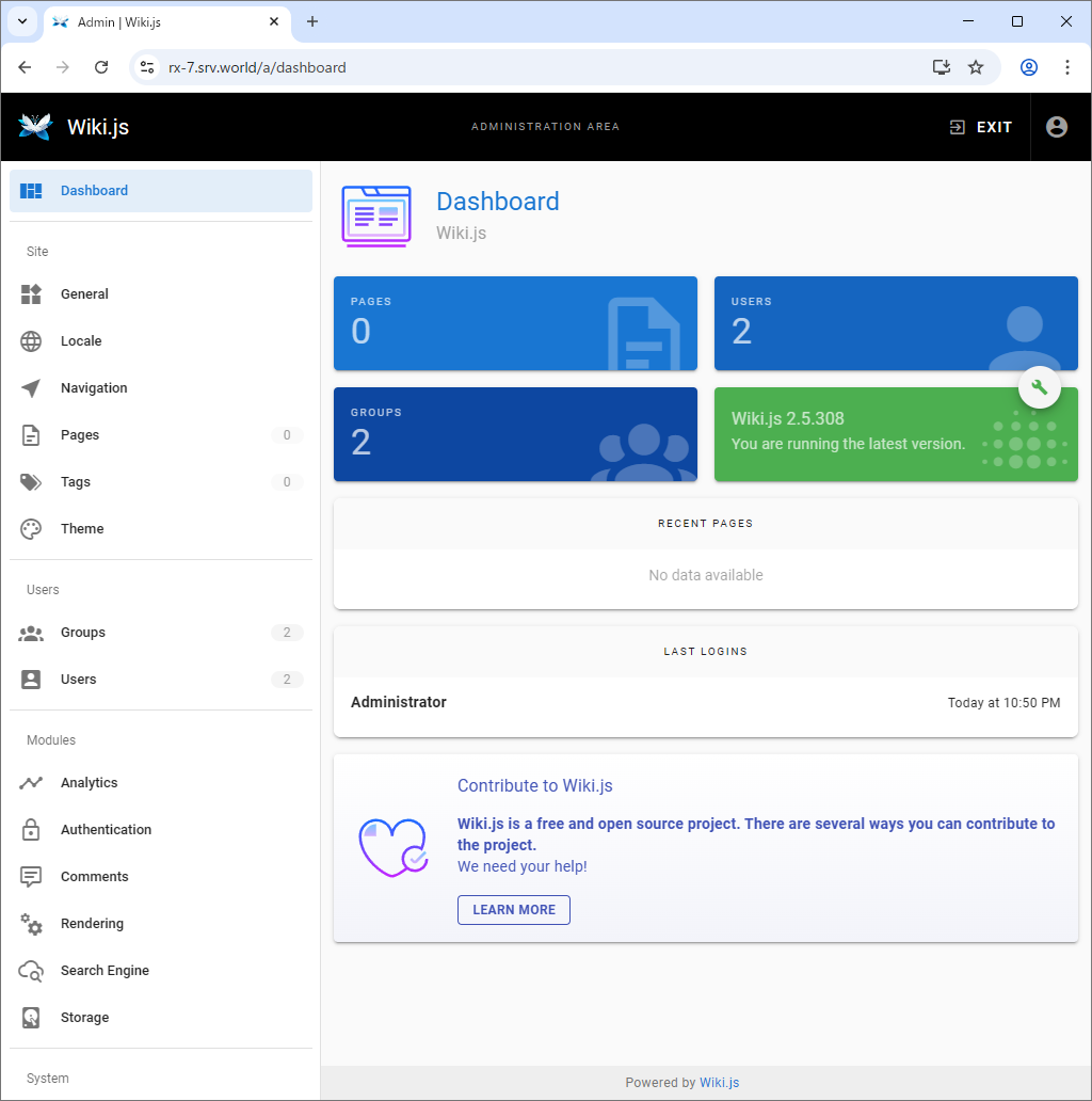 openSUSE Leap 16 : Nginx : Install Wiki.js : Server World